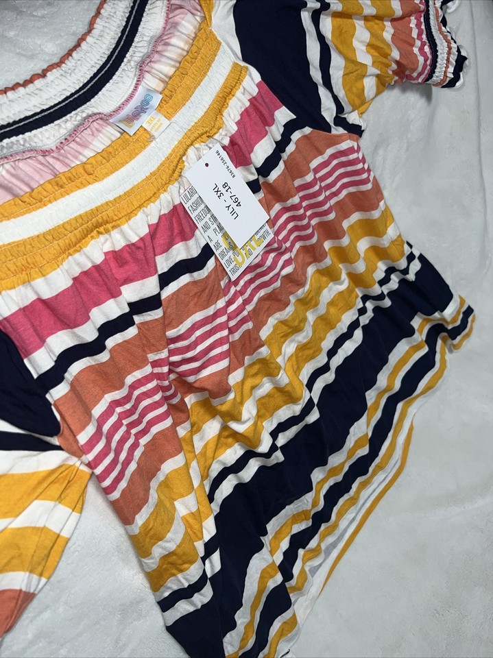 LuLaRoe Lily Square Neck Shirt Blouse 3XL 26/28 24 Striped Peasant Top ...