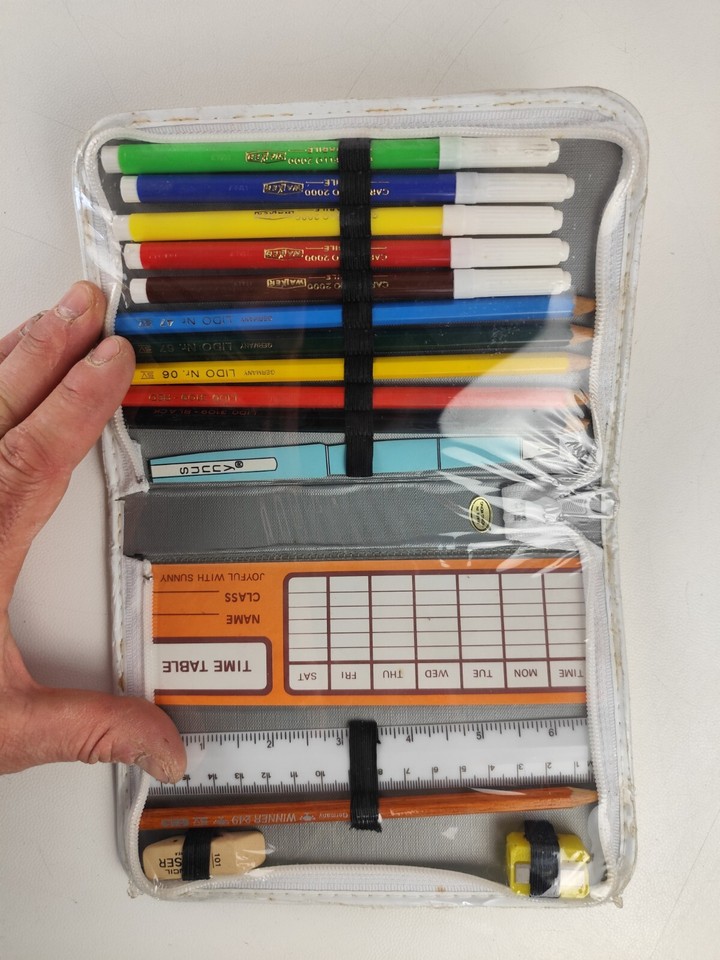 Vintage School Case Yellow Plastic Rainbows Clouds 80s | eBay