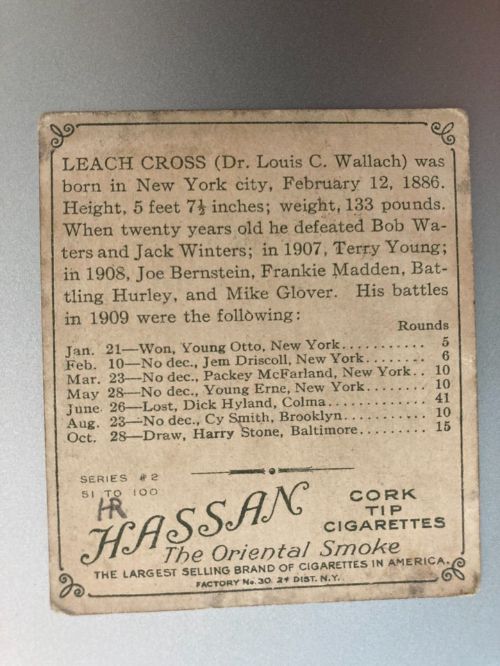 1910 ATC Champions Tobacco T218 Hassan Back Leach Cross B16 | eBay