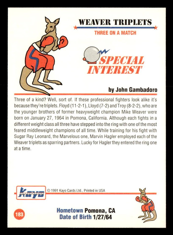 Weaver Triplets / Floyd / Lloyd / Troy 1991 Kayo Boxing Card #183 | eBay