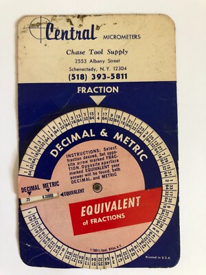 RARE VINTAGE DECIMAL AND METRIC CONVERTER FOR THE EQUIVALENT OF ...