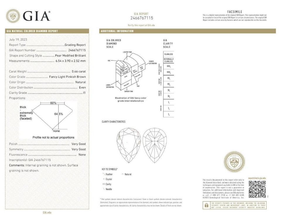 0.46 CT Pear Modified Brilliant Fancy Light Pinkish Brown Diamond GIA ...