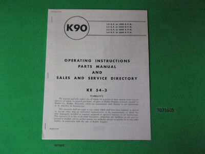 OEM copy KOHLER K-90 K90 engine dealer parts IPL book manual EN-226-10 ...