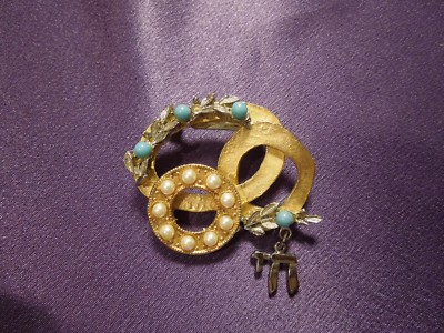 Hebrew Jewish Judaica Vintage Gold Tone Faux Turquoise Pearl Beads ...