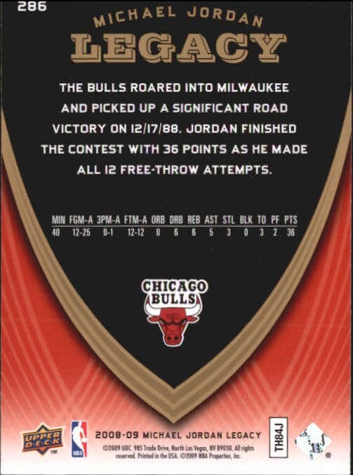 2008-09 UD Michael Jordan Legacy Collection Basketball #286 Game 286 | eBay