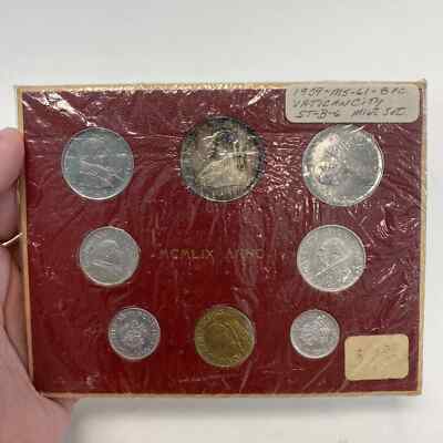 1959 VATICAN MINT SET MCMLIX ANNO I W/SILVER 500 LIRE Toning Original ...