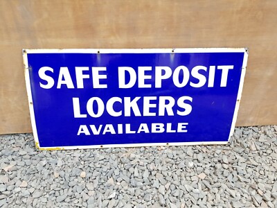 1930 Vintage Safe Deposits Lockers Available Blue Big Enamel Sign Board ...