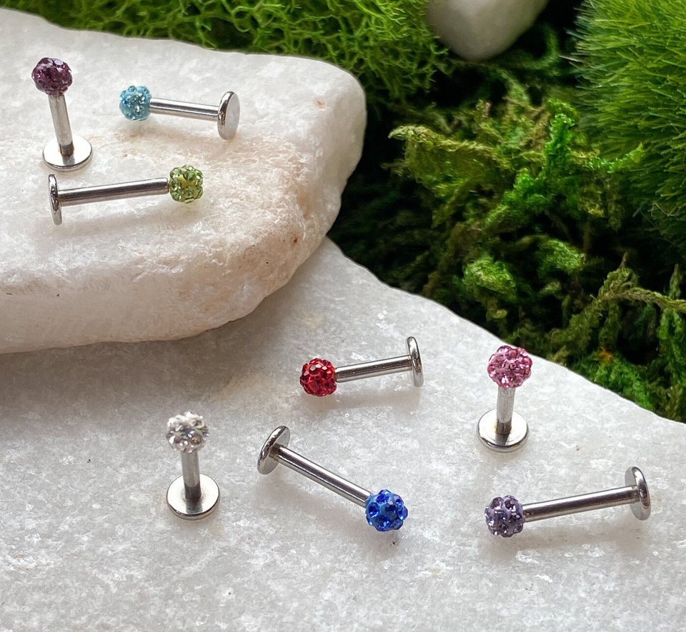 Internally Threaded Labret w/Ferido Crystal 3mm Gem Ball - CHOOSE YOUR ...