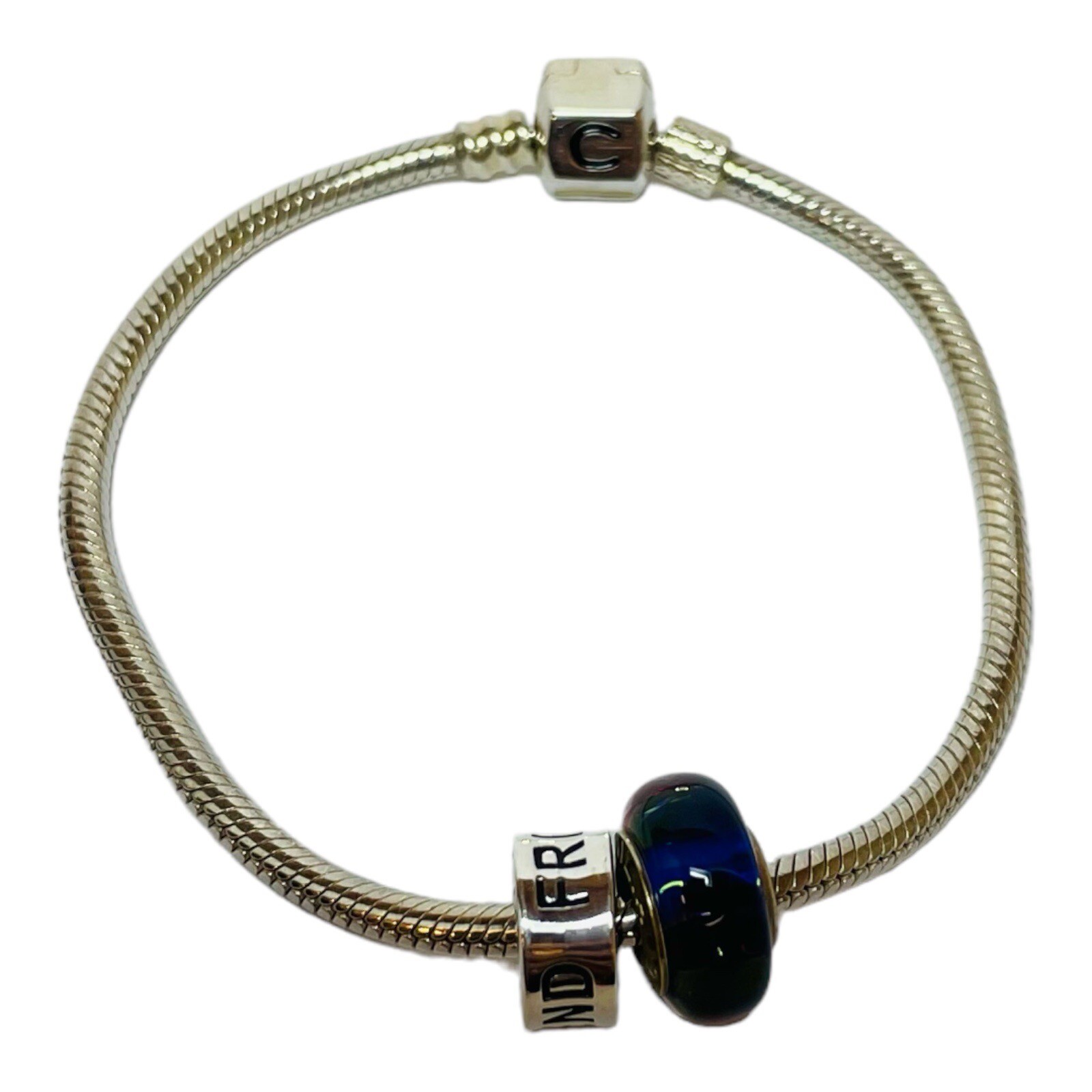 Chamilia Sterling 925 Silver Glass Bead and Friend Charm Bracelet 7 in ...