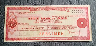 EXTREMELY RARE INDIA “SPECIMEN” RUPEES 50 “TRAVELLER CHEQUE” UNIQUE | eBay