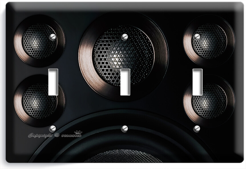 LIGHT SWITCH OUTLET WALL PLATE BLACK STEREO SPEAKERS TWEETERS MUSIC ...