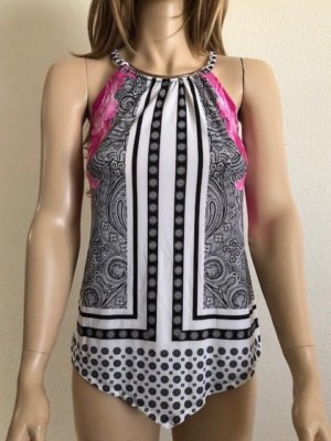 Women's NWT INC Handkerchief Hem Halter Top Pink Floral Placed Floral ...