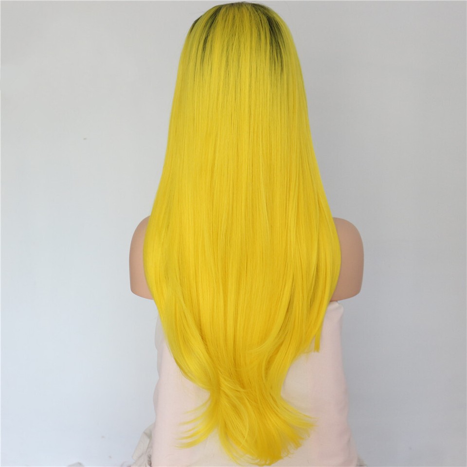 Synthetic Lace Front Wig Long Straight Ombre Yellow Natural Soft Wig ...
