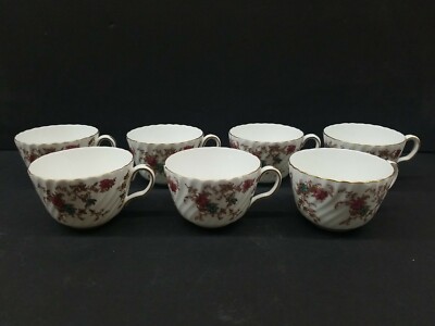 Minton Ancestral 7 Tea Cups Gold Rim Scalloped Bone China England ...