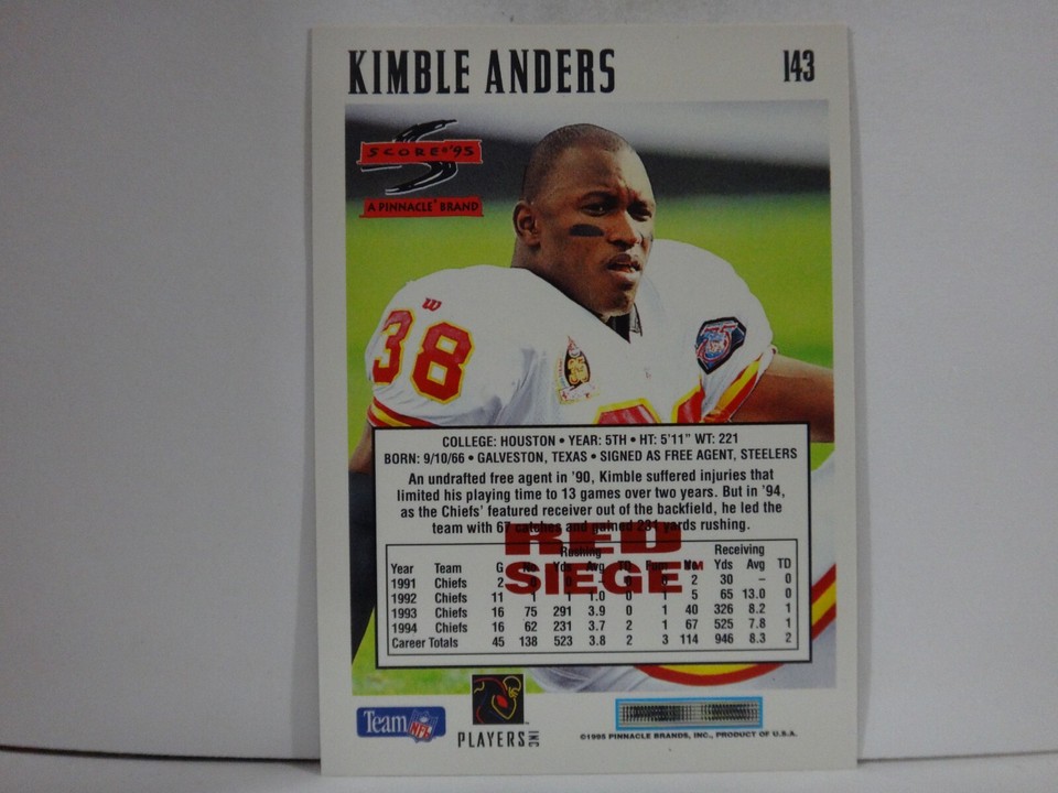 1995 Score Red Siege Kansas City Chiefs Football Cards #143 Kimble ...