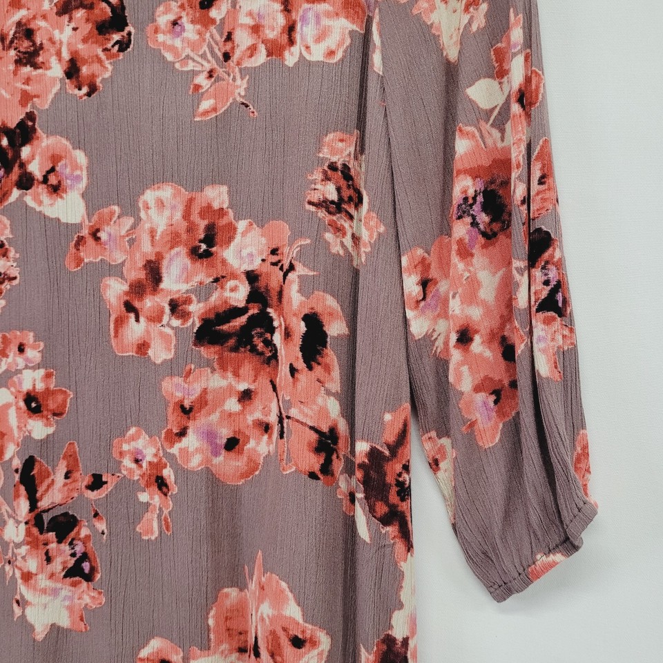 Sugar Lips Mini Swing Dress Tunic Size S Mauve Pink Red Floral Gauze ...