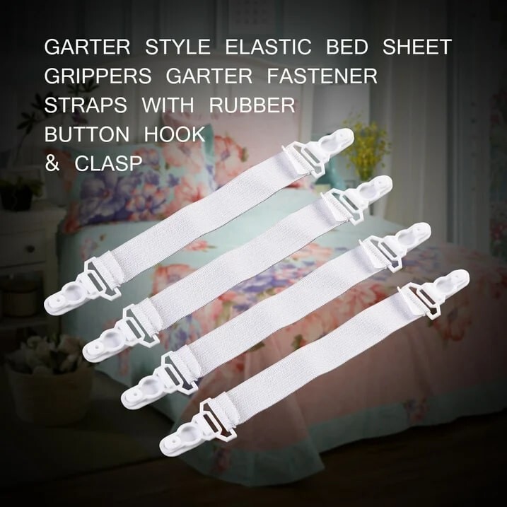 Bed Sheet Mattress Grippers Fasteners with Plastic Clasps Garter Style ...