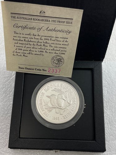 1993 Australian Kookaburra Proof Issue Silver 2oz 999 Silver Coin ...