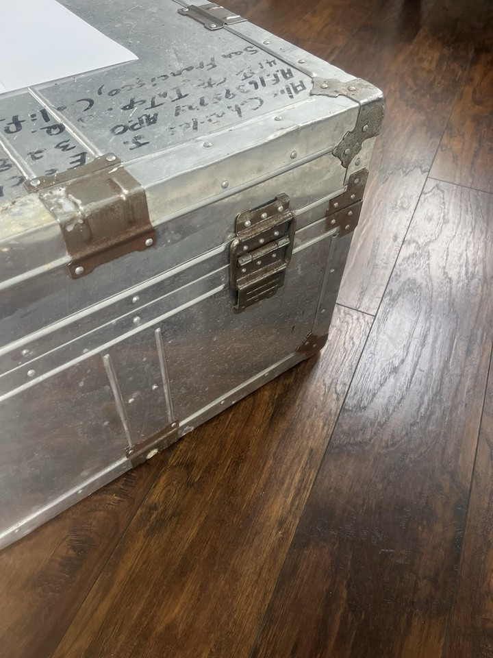 WW2 era Vintage Military Trunk / Foot Locker Aircraft Aluminum Riveted ...
