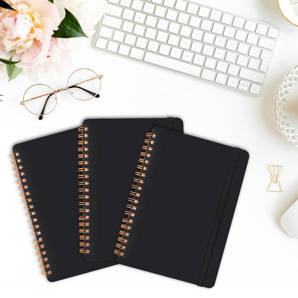 3 PCS Small Spiral Notebook 5x7, Notebooks for Note Taking, Black ...