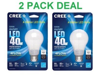 2 Pack CREE Day Light 5000K LED 40W Bulb Dimmable 22 Year life Use 6W ...