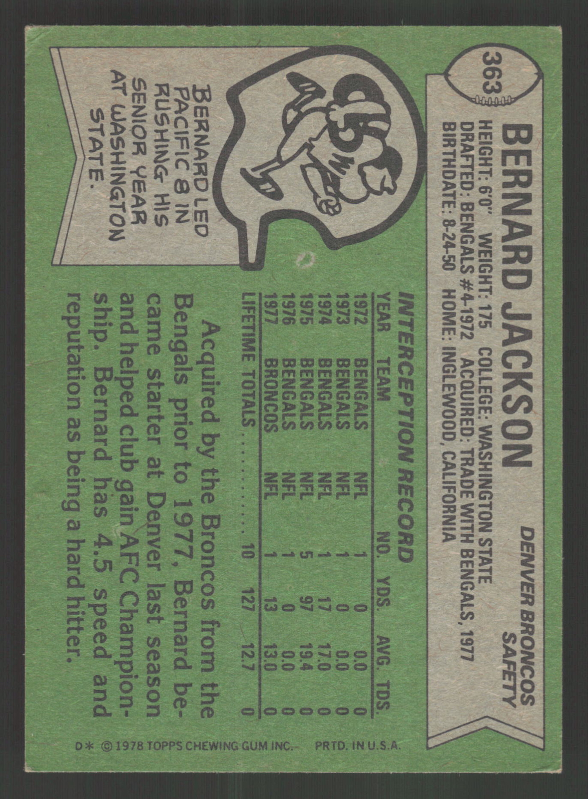 Bernard Jackson 1978 Topps #363 Denver Broncos EX {0808 | eBay