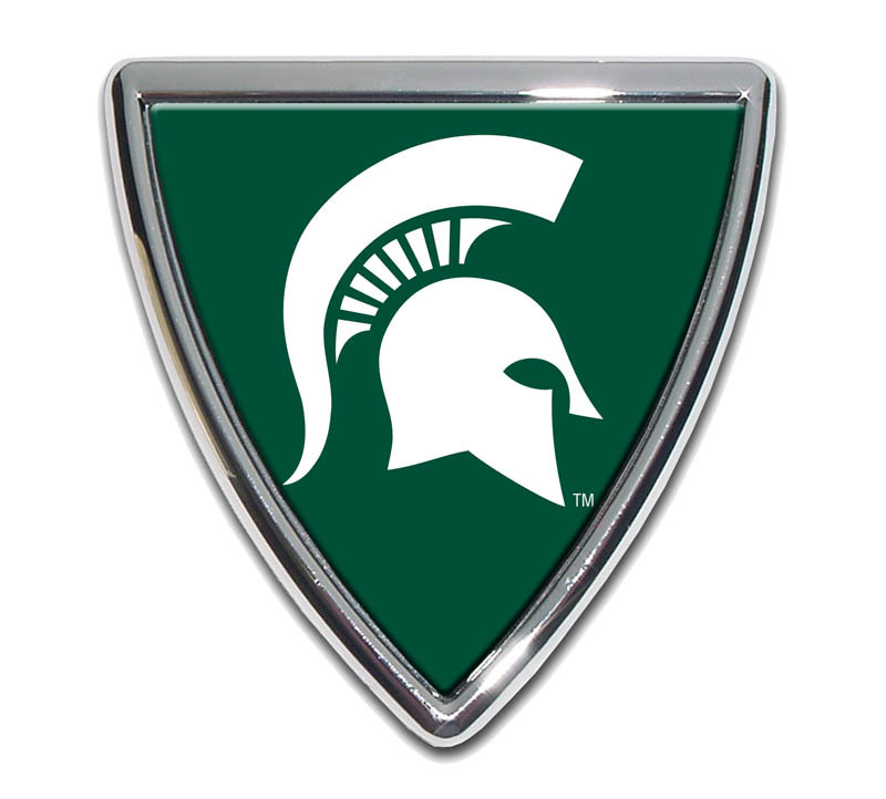 michigan state spartan head shield green shiny chrome logo auto emblem ...