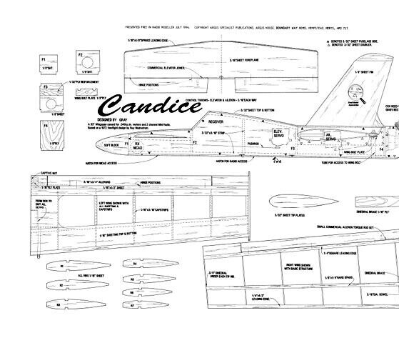 Candice Sport Canard Pusher 33" Wing RC Model Airplane Printed Plans ...