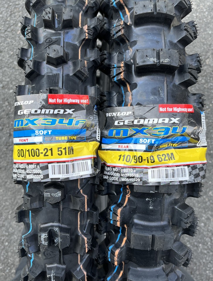 DUNLOP GEOMAX MX34 TIRE SET 80/100-21 + 110/90-19 DIRT BIKE MX SET | eBay