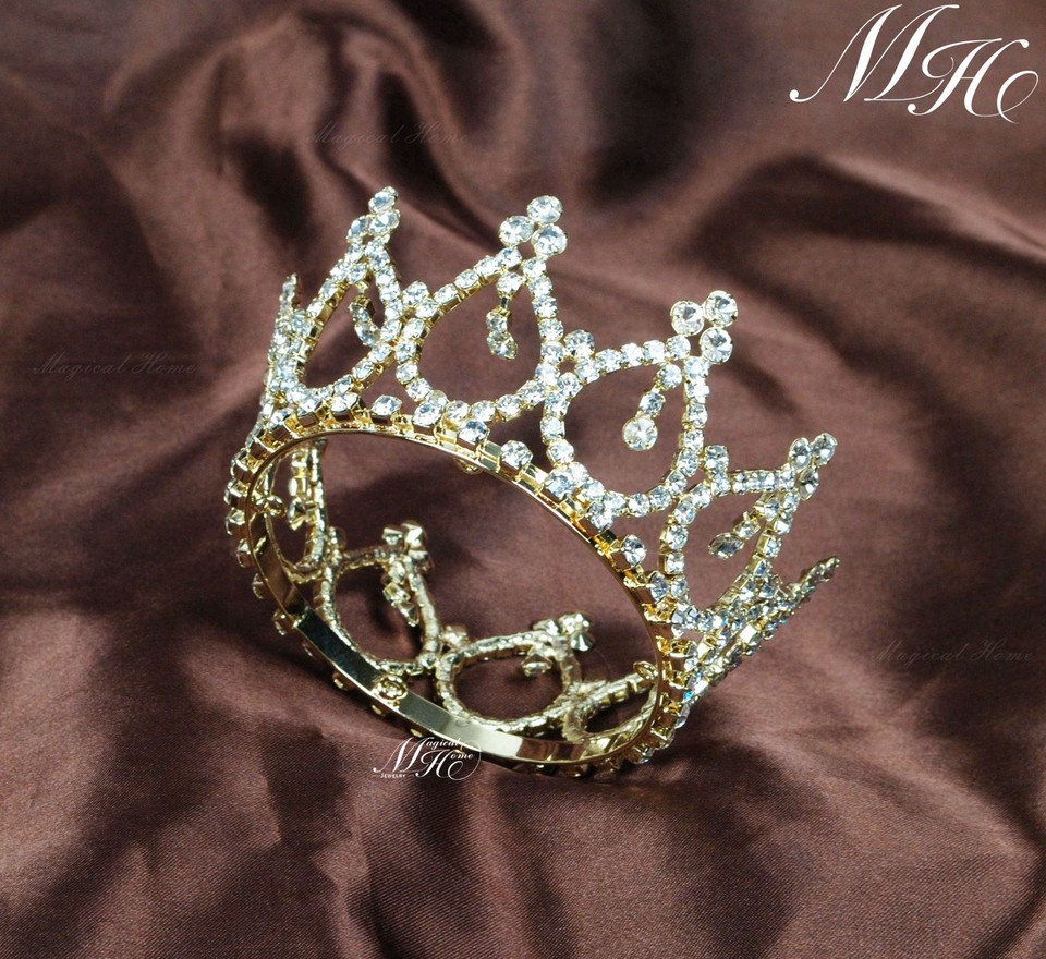 Small Tiara Gold Brides Mini Crowns Rhinestone Wedding Prom Party Hair ...