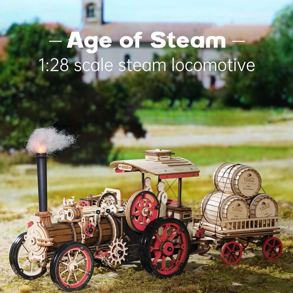 ROKR 3D Wooden Puzzle Car Model Steam Engine Mechanical Teens Kids ...