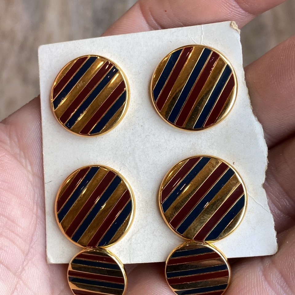 6 RED BLUE STRIPES Holland & Sherry Shank Gilt Enameled Buttons Set ...