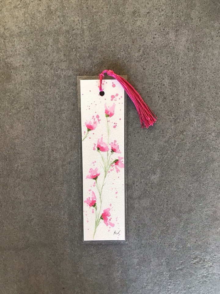 Watercolour Bookmark Original Hand Painted. Pink Floral. Unique Design ...