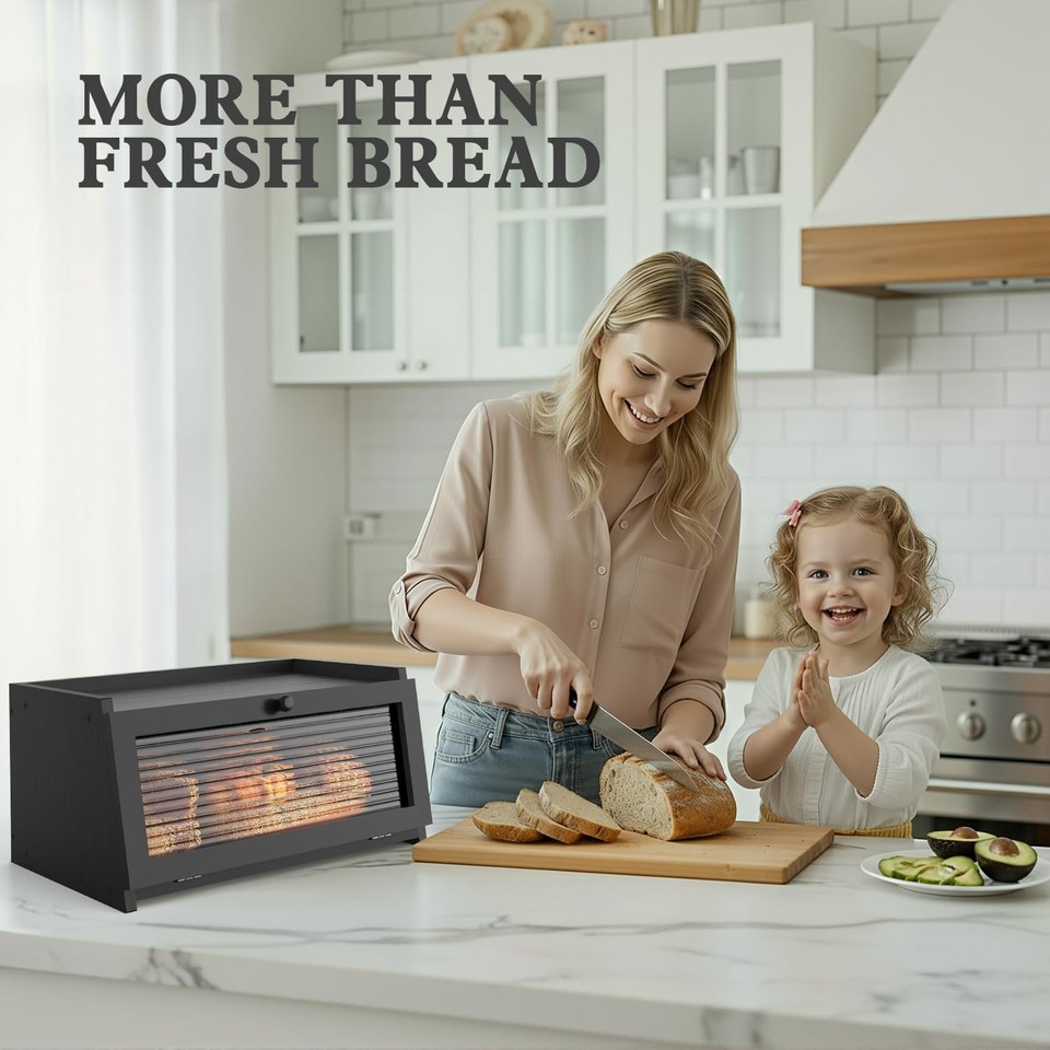 LOHASOK Bread Box for Kitchen Countertop Large Farmhouse Black | eBay