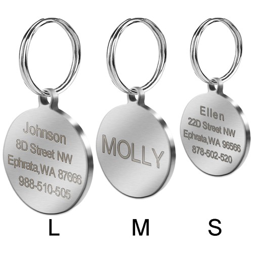 Round Stainless Steel Engraved Dog Tags Personalized Pet Cat ID tags ...