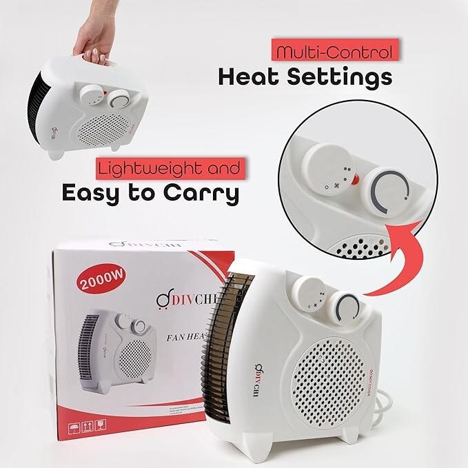 2 In 1 Portable Electric Fan Heater 2000W with Heat Settings & Cool ...