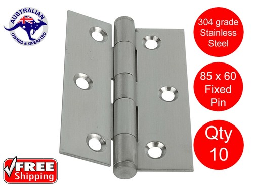 10 X STAINLESS STEEL DOOR HINGES 304 grade 85 x 60 BUTT HINGE FIXED PIN | eBay Australia
