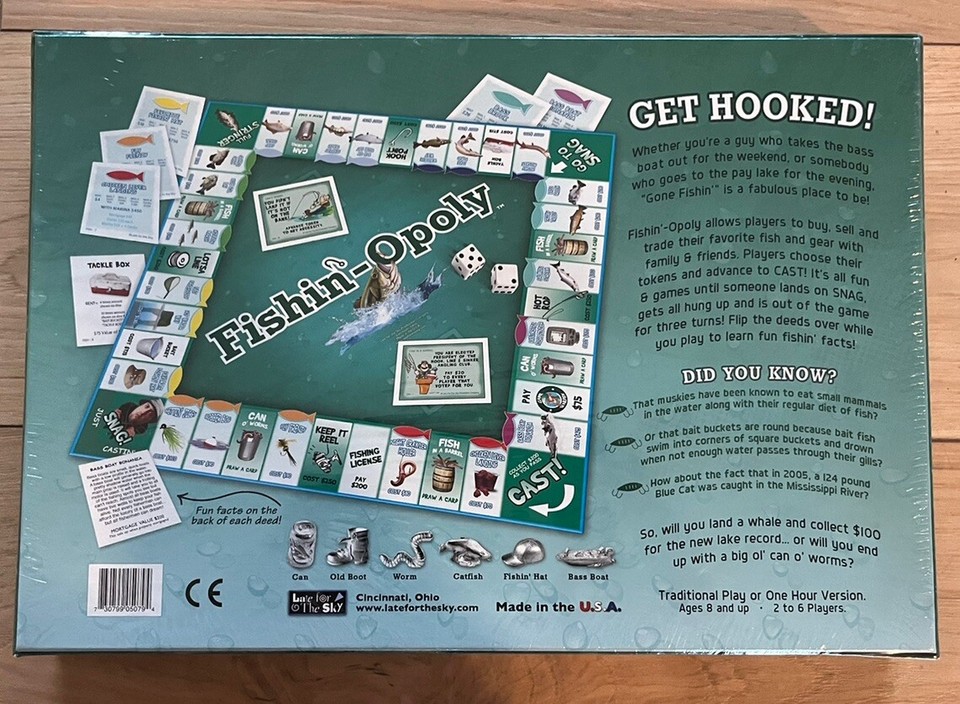 Fishin'-Opoly Board Game Fishing Monopoly Brand New Sealed Made in the ...