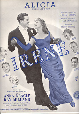 IRENE Sheet Music "Alicia" Ray Milland Anna Neagle Billie Burke May ...