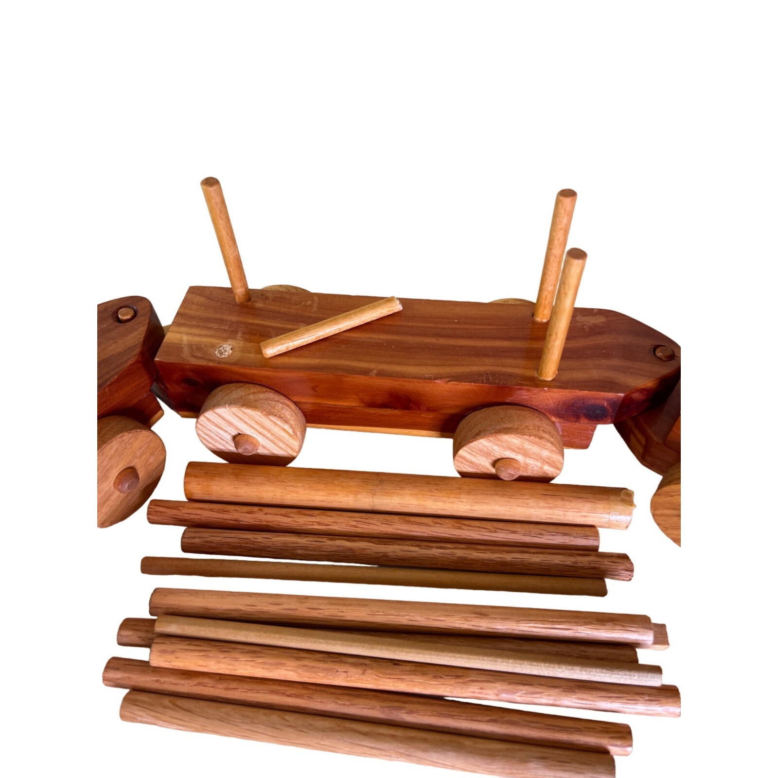 Wood Train Set Large 42” Long 5 Interlocking Cars Working Wheels ...