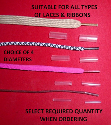 AGLETS Shoe Lace Tips Ends DIY Make & Repair Clear Transparent VARIOUS ...
