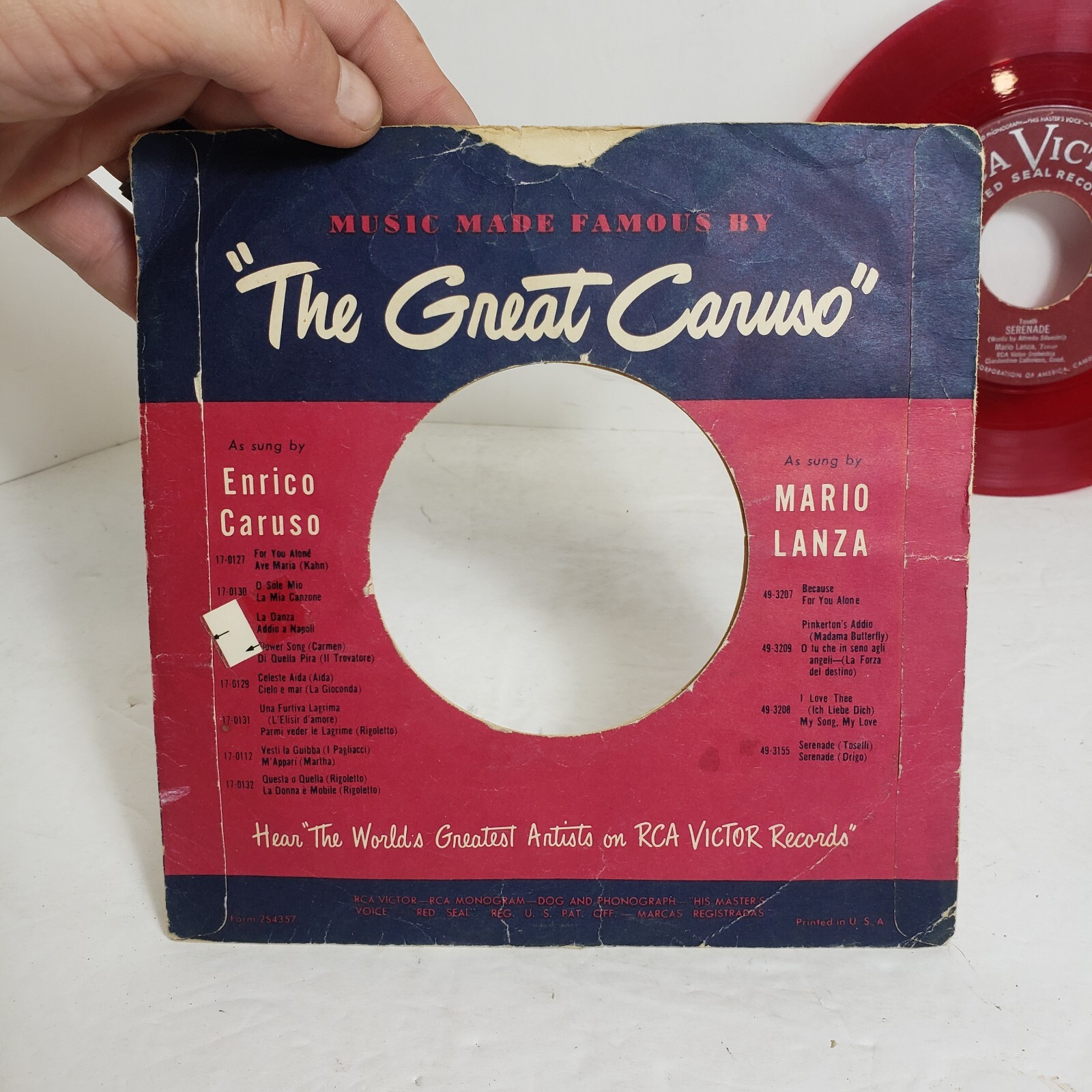 Mario Lanza Drigo/Toselli Serenade Red Vinyl 7" RCA 49-3155-B-A 45 RPM ...