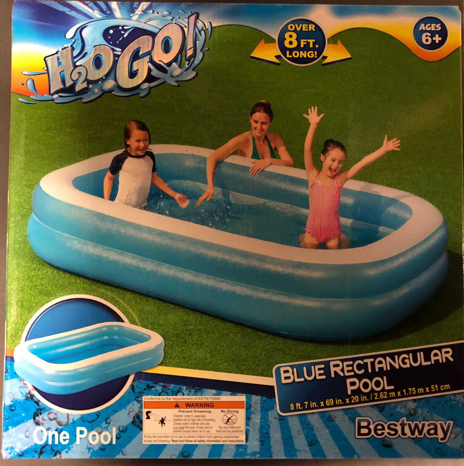 H2oGo Blue Rectangular Pool 8 Ft 7 in x 69 in x 20 in 8' 7" x 69" x 20 ...