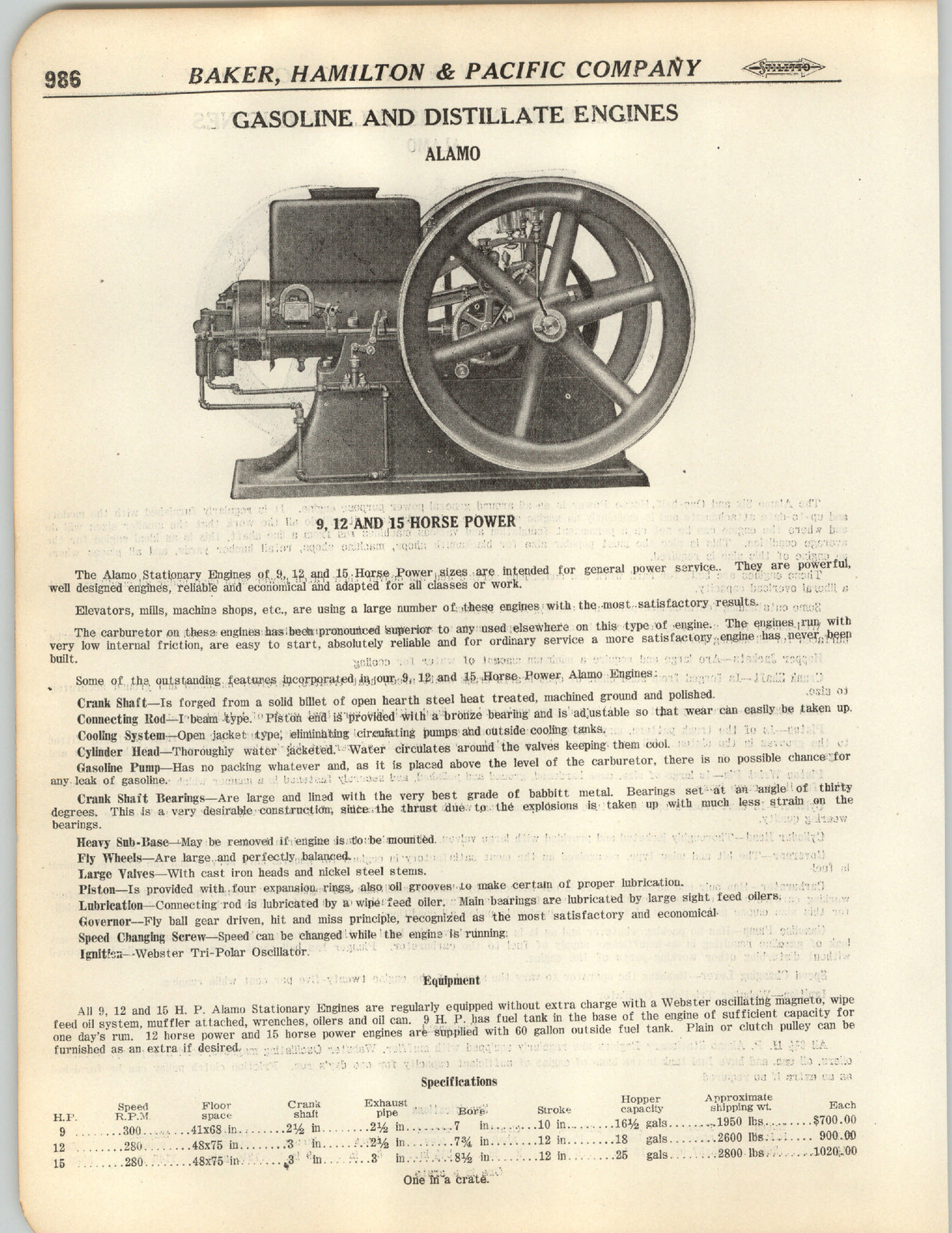 1923 PAPER AD Alamo Gas Gasoline Hit & Miss Engine 9 12 15 6.5 HP ...