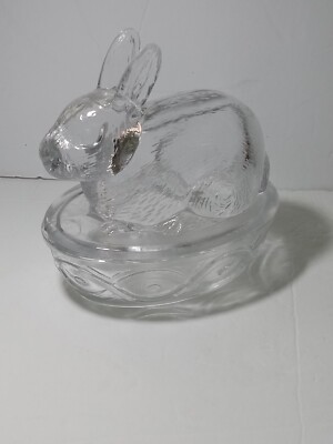 Vintage Galerie Clear Glass Rabbit Bunny on Basket Nest Candy Dish | eBay