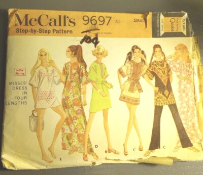 Vtg 1969 Simplicity 9697 Sewing Pattern Caftan Maxi Dress Tunic Pants S ...