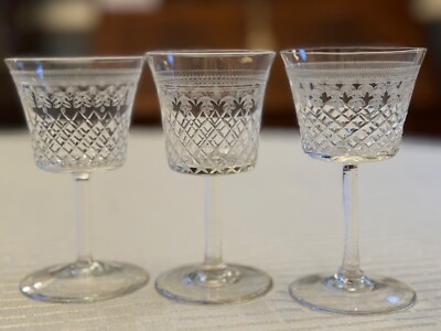 Lady Hamilton Pall Mall Glasses x3 Cut Etched Sherry Port Wine Liquor ...