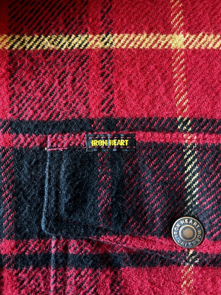 Iron Heart 433 - RIDER'S OVERSHIRT - 10OZ HEAVY FLANNEL RED CHECK SIZE ...