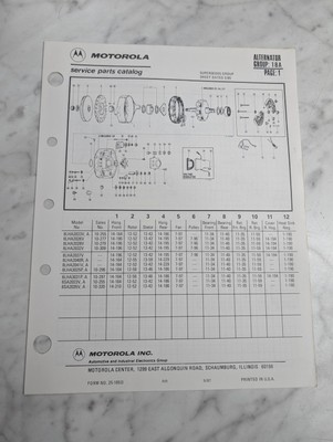 MOTOROLA SERVICE REPAIR PARTS CATALOG LIST BOOK MANUAL ALTERNATOR GROUP ...