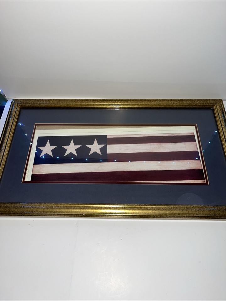 Patriotic Golden Wood framed American USA flag Warren Kimble 1993 print ...